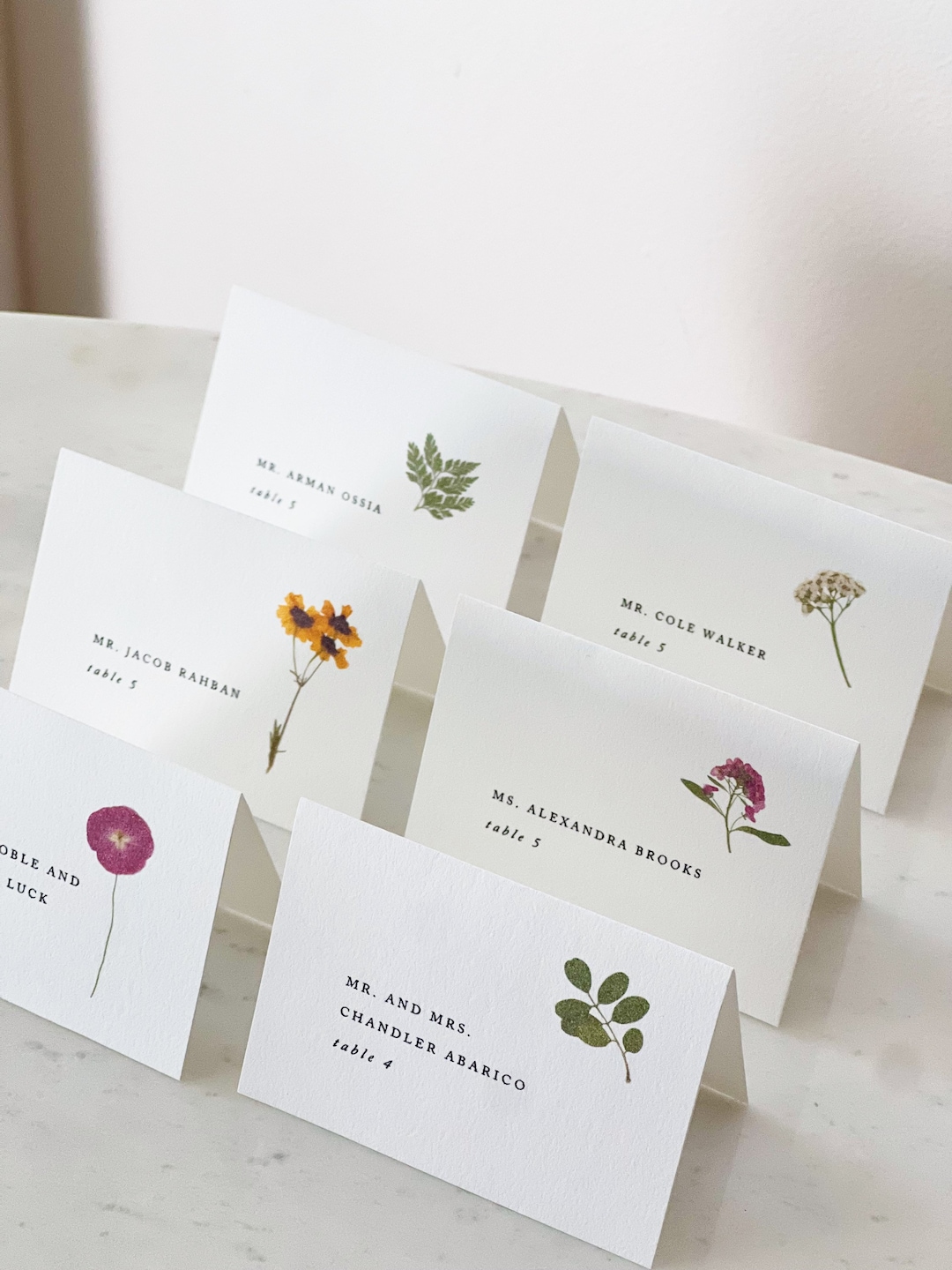 Pressed Dried Flower Design Name Card / Tented Folded Place Cards - Etsy