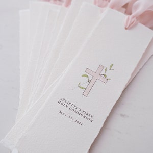 First Holy Communion | Baptism | Confirmation - Silk Ribbon Paper Bookmark / Customized / Table ...