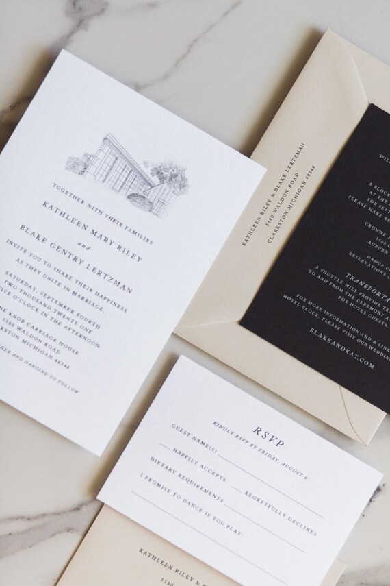 Custom Venue Illustration Wedding Invitations Invite Suite - Etsy