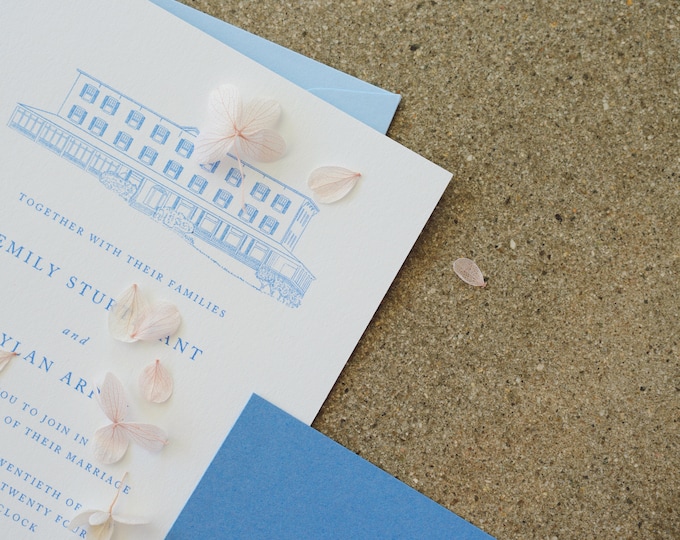 Custom Venue Illustration Wedding Invitations, Invite Suite | Dusty ...