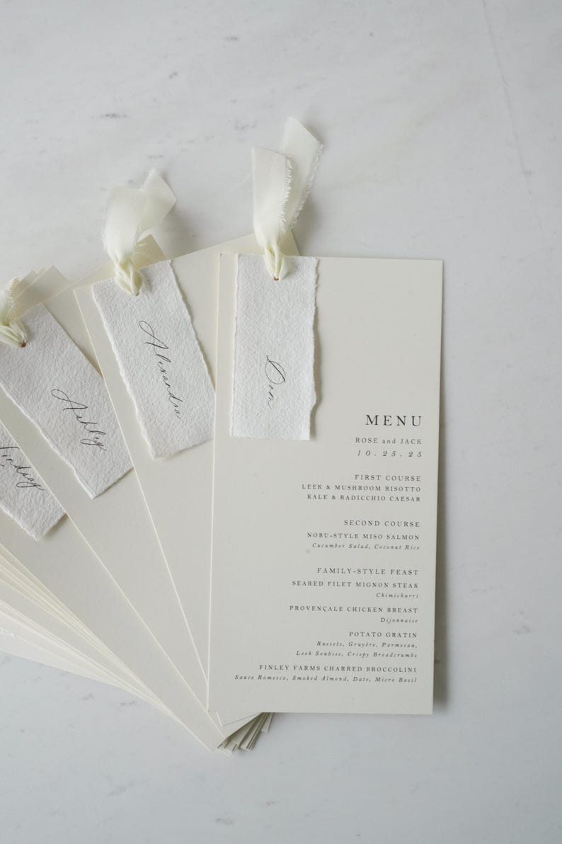 Menu With Name Tag - Cardstock Menu and Handmade Paper Placecard Place ...