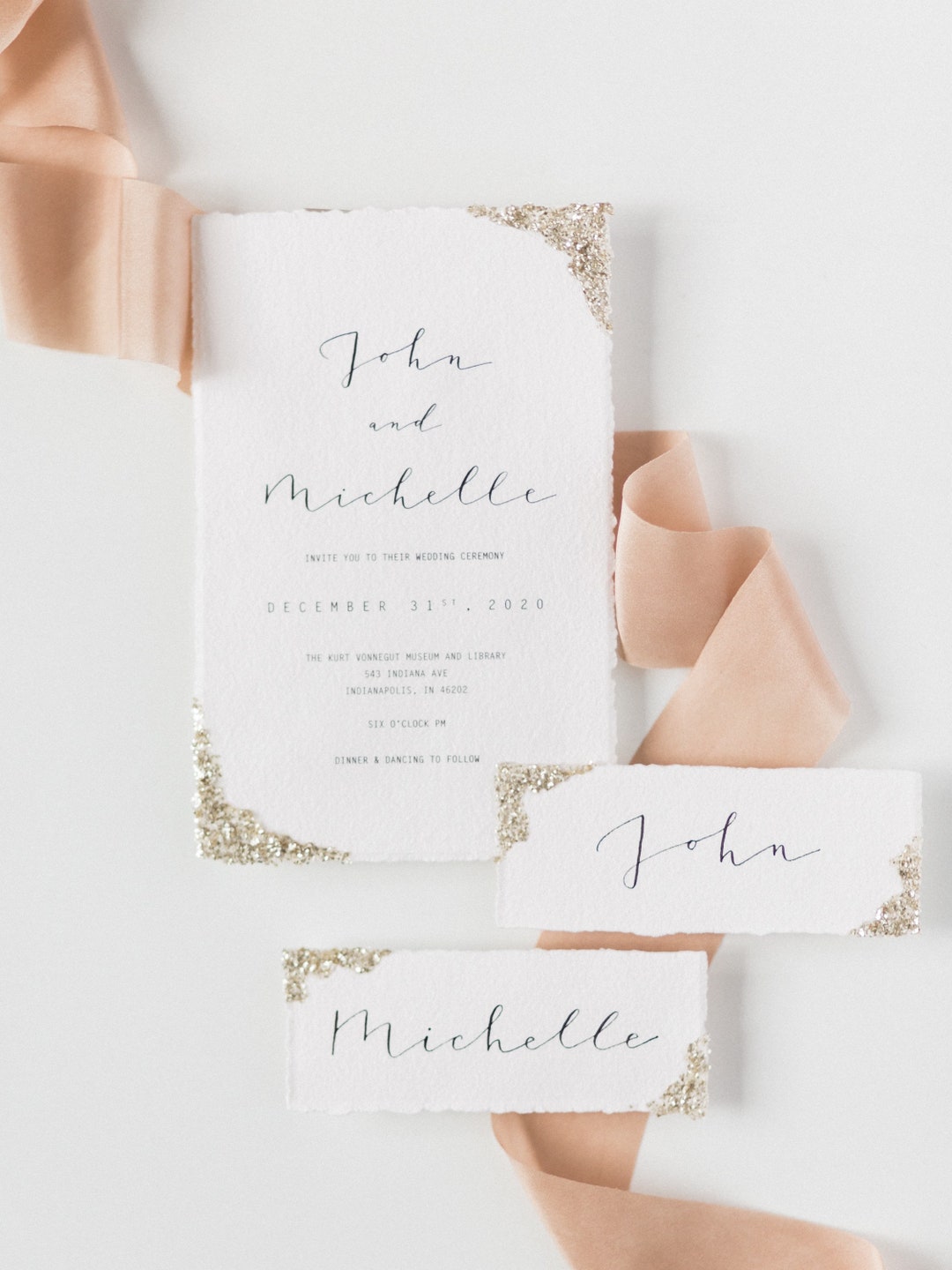 Silver Pearl Texture Flakes Wedding Invitations, Sample Invite Suite ...