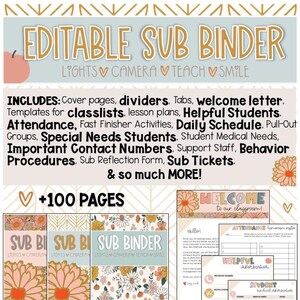 Editable Boho Substitute Binder - Editable Sub Plan Templates - Etsy