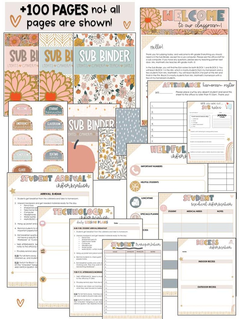 Editable Boho Substitute Binder - Editable Sub Plan Templates - Etsy