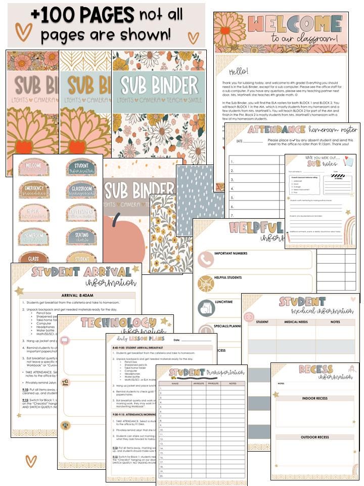 Editable Boho Substitute Binder - Editable Sub Plan Templates - Etsy