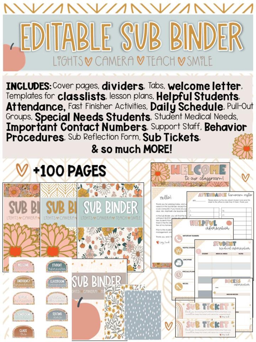 Editable Boho Substitute Binder - Editable Sub Plan Templates - Etsy