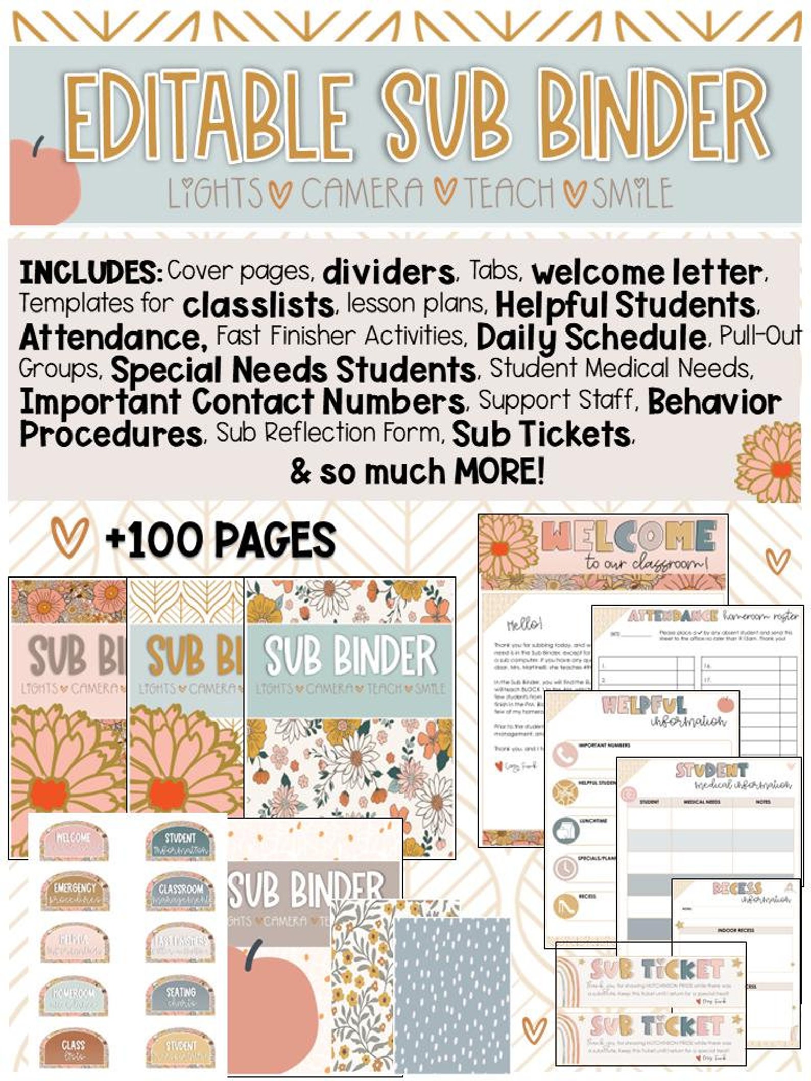 Editable Boho Substitute Binder - Editable Sub Plan Templates - Etsy