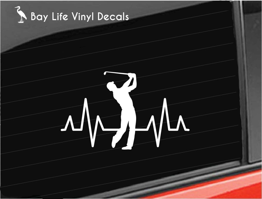 Man Golfer Heartbeat Vinyl Decal, Guy Golf Swing, Love Golfing Home ...