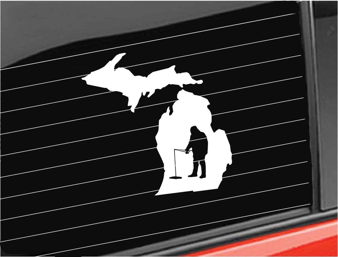 Michigan State Ice Fishing Vinyl Decal, Ice Fishing Vinyl Decal, Ice ...