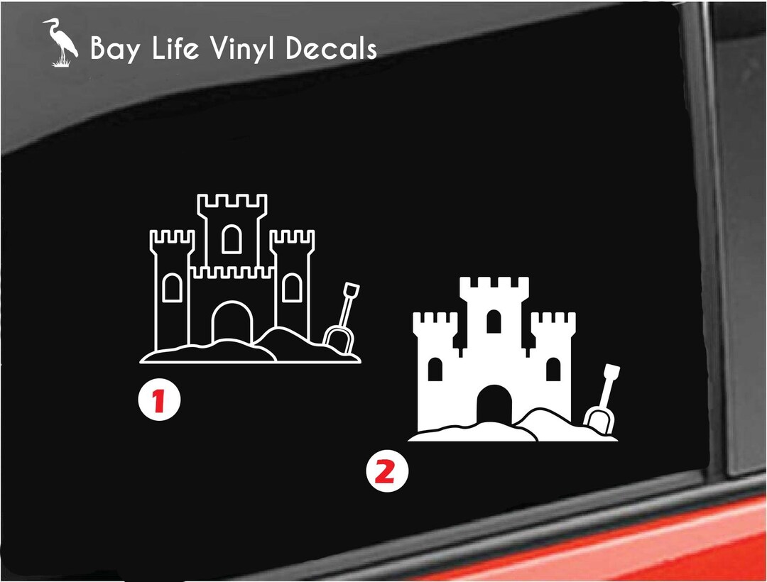 Sand Castle Vinyl Decal, Ocean Sand Dollar Starfish Shell Sand Castle ...