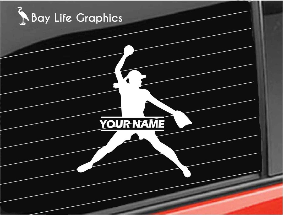 Women Softball Vinyl Decal, Custom Name Softball Pitcher Decal for ...