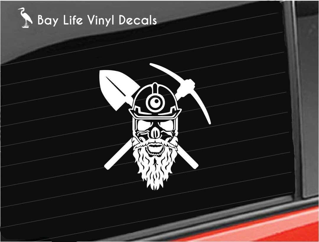 Coal Miner Hardhat Vinyl Decal, Bearded Skull Coal Miner Decal Miner ...