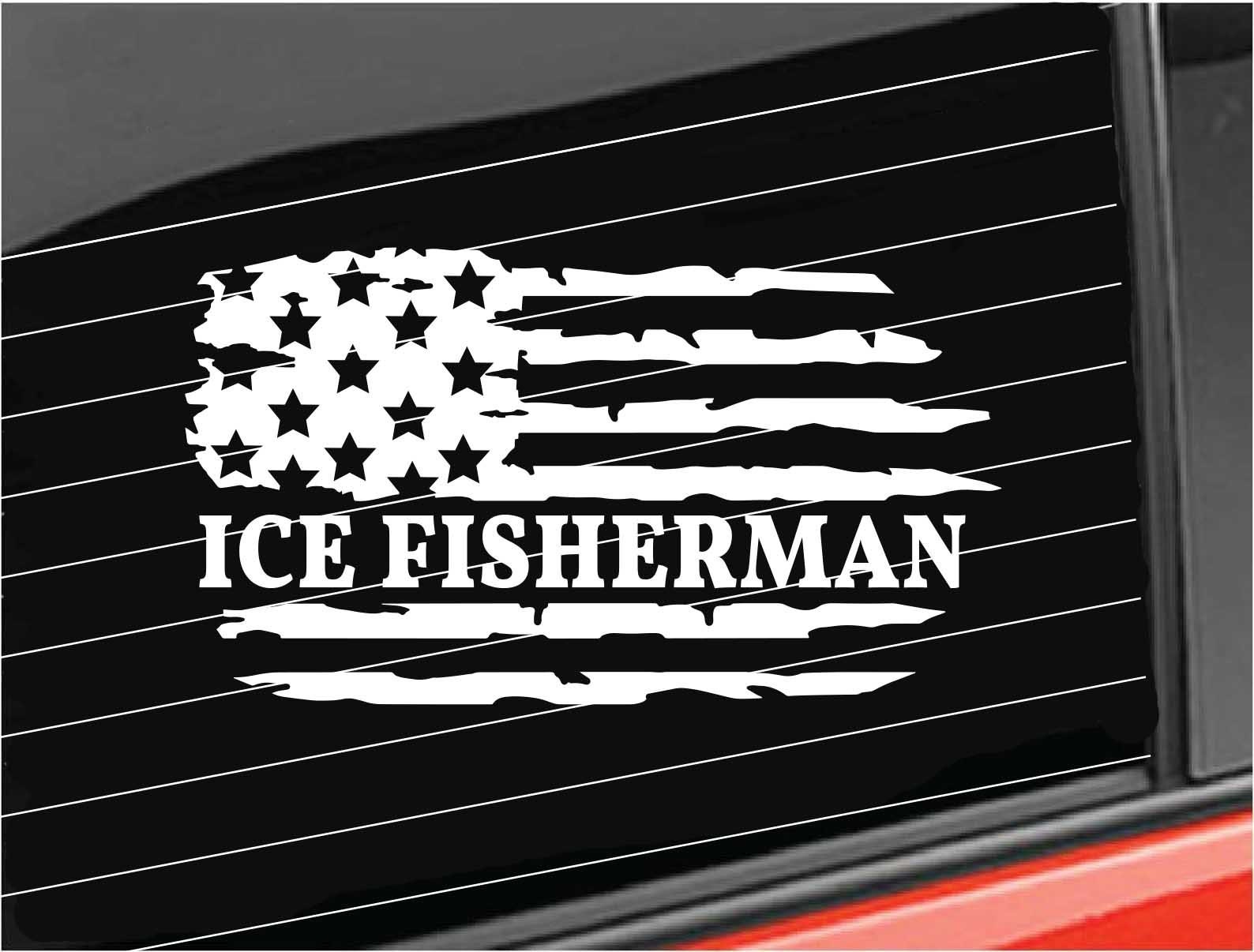 Ice Fisherman Distressed Flag Vinyl Decal Ice Fishing Vinyl - Etsy