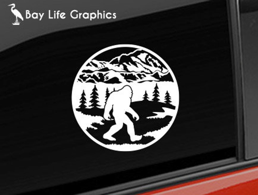 Bigfoot Mountains Scene Vinyl Decal, Sasquatch Bigfoot Window Decal ...