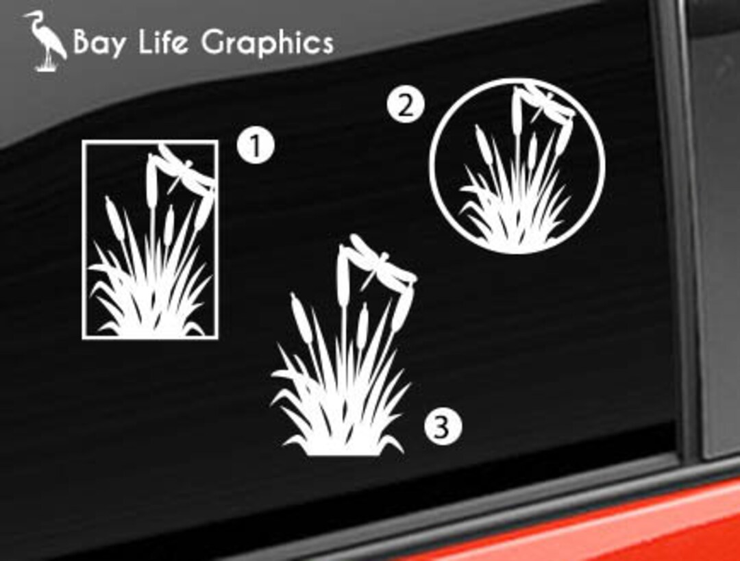 Dragonfly With Cattails Vinyl Decal, Pond Cattails Vinyl Decal ...