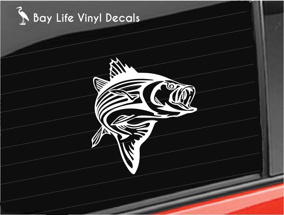 Rock Fish Vinyl Decal | Stripe Bass Vinyl Decal | Ocean Fishing Decal ...