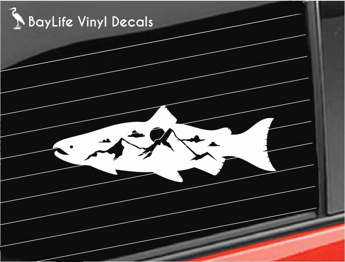Salmon Vinyl Decal Salmon Fishing Decal Mountain Salmon - Etsy