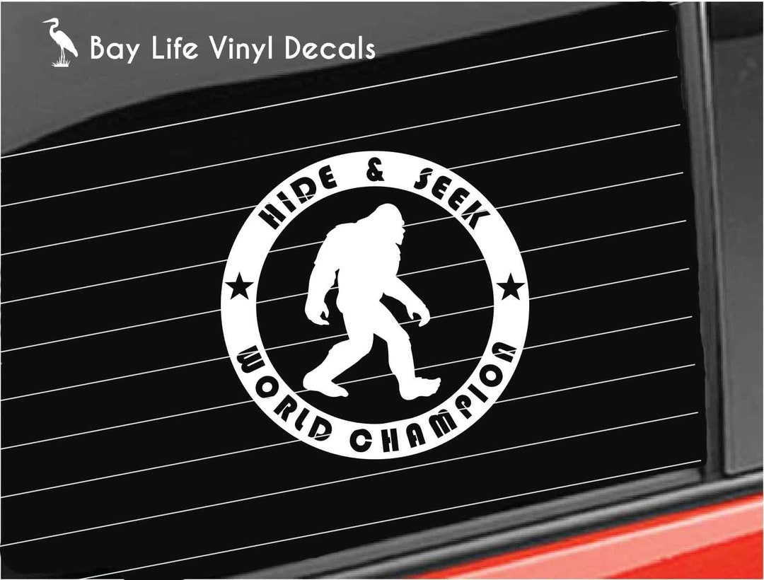 Bigfoot Vinyl Decal, Bigfoot Hide and Seek Champion Decal, Woods ...