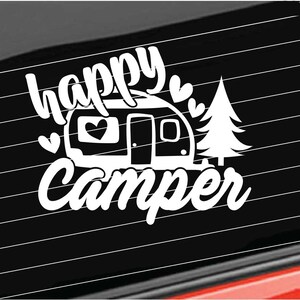 Happy Camper Decal, Camper Vinyl Decal, Camping Vinyl Decal, Trees ...