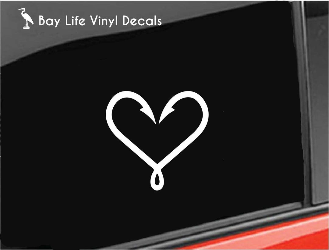 Fishing Hook Vinyl Decal, Hook Heart Fishing Window Decal Home/laptop ...
