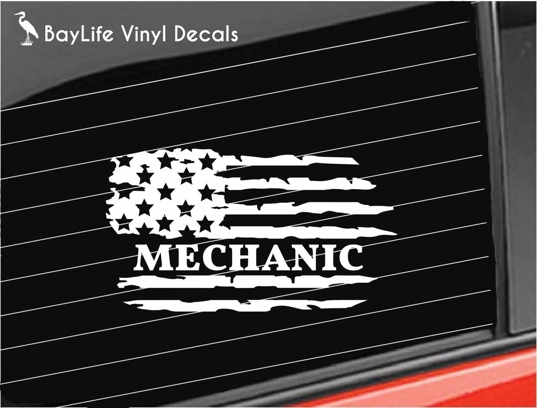 Mechanic Distressed American USA Flag Vinyl Decal, Mechanic Decal, Wall ...