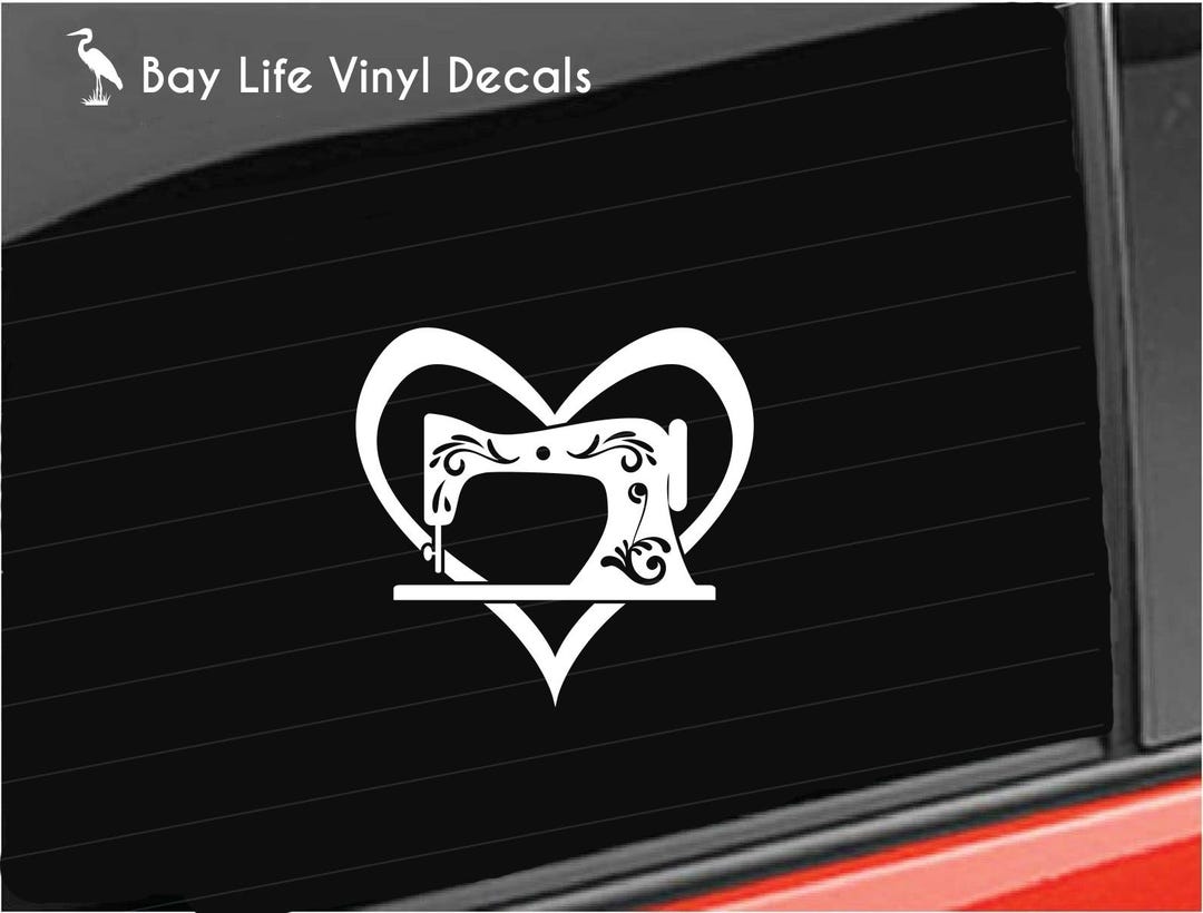 Sewing Crafts Vinyl Decal, Heart Sewing Machine Decal, Sewing Sticker ...
