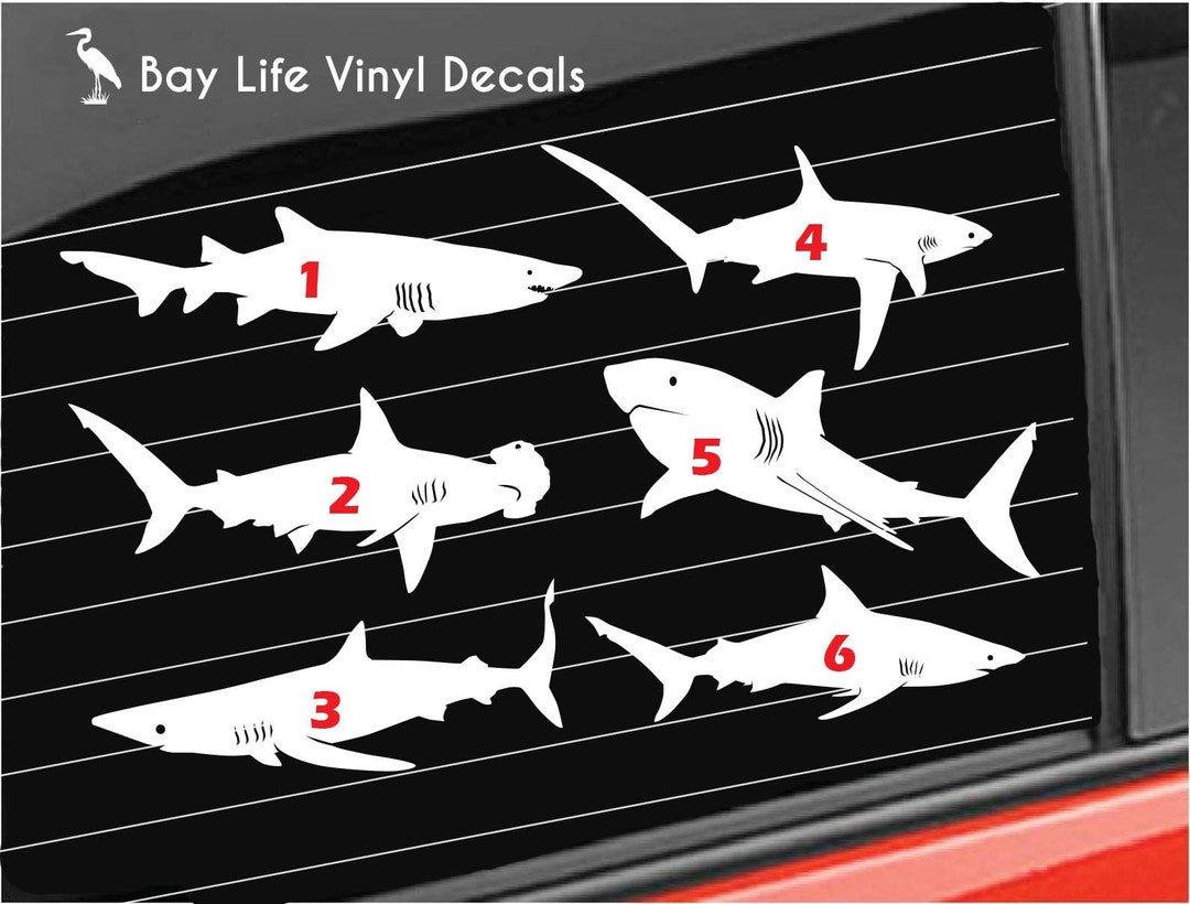 Shark Vinyl Decal, Various Sharks Decal, Shark Swimming Wall Vinyl ...