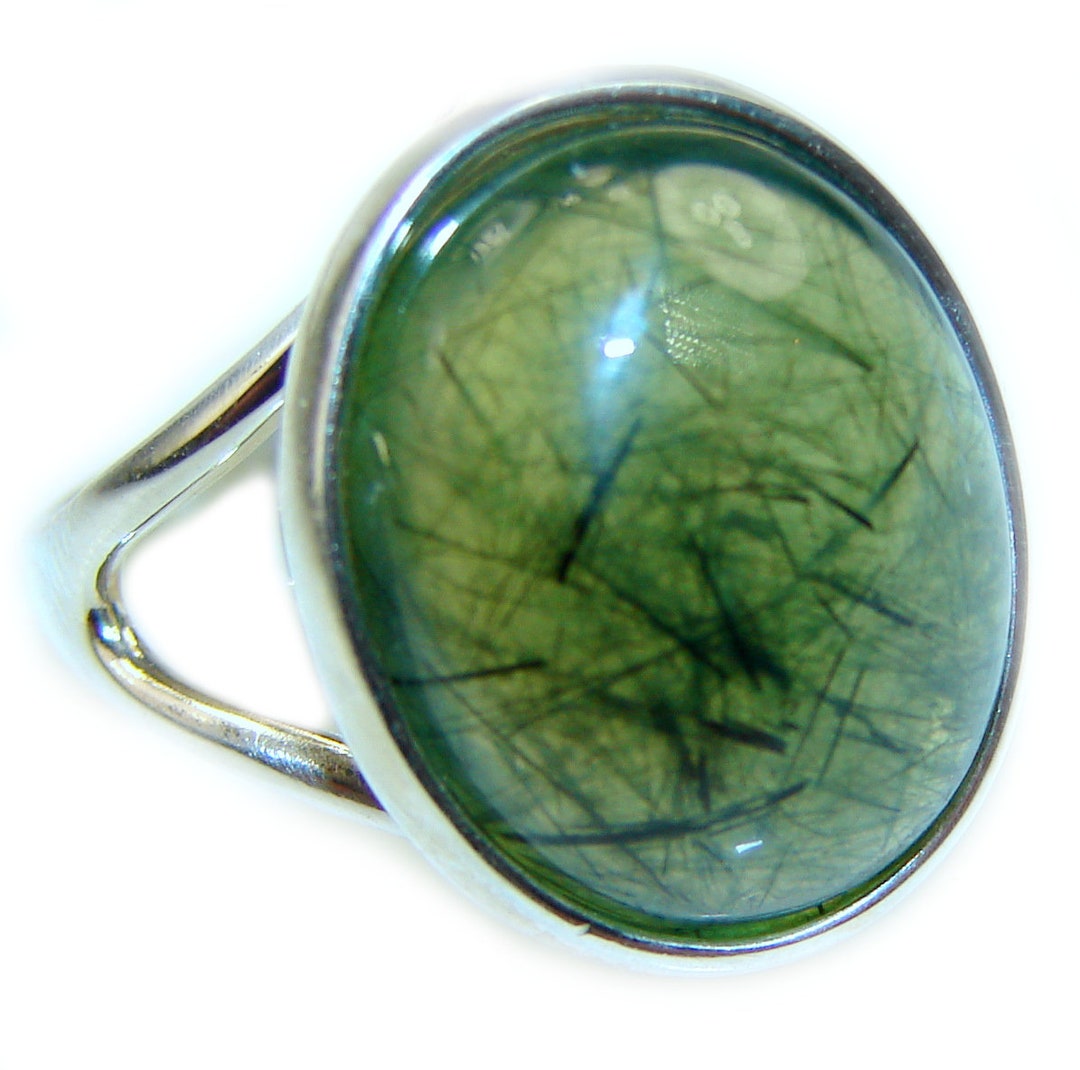 Natural Moss Prehnite .925 Sterling Silver Handmade Ring Size: 9 1/4 - Etsy