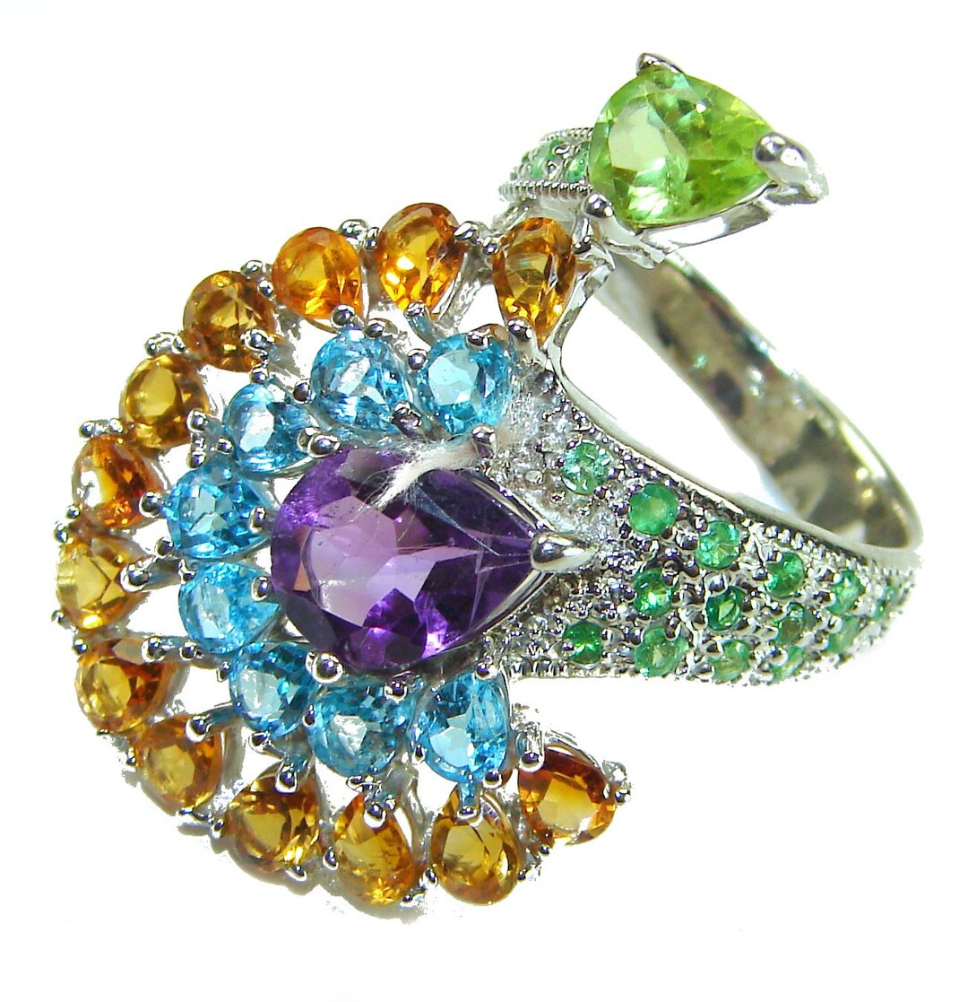 Large Amethyst Sterling Silver Ring Size 7 Handmade Statement Peacock ...