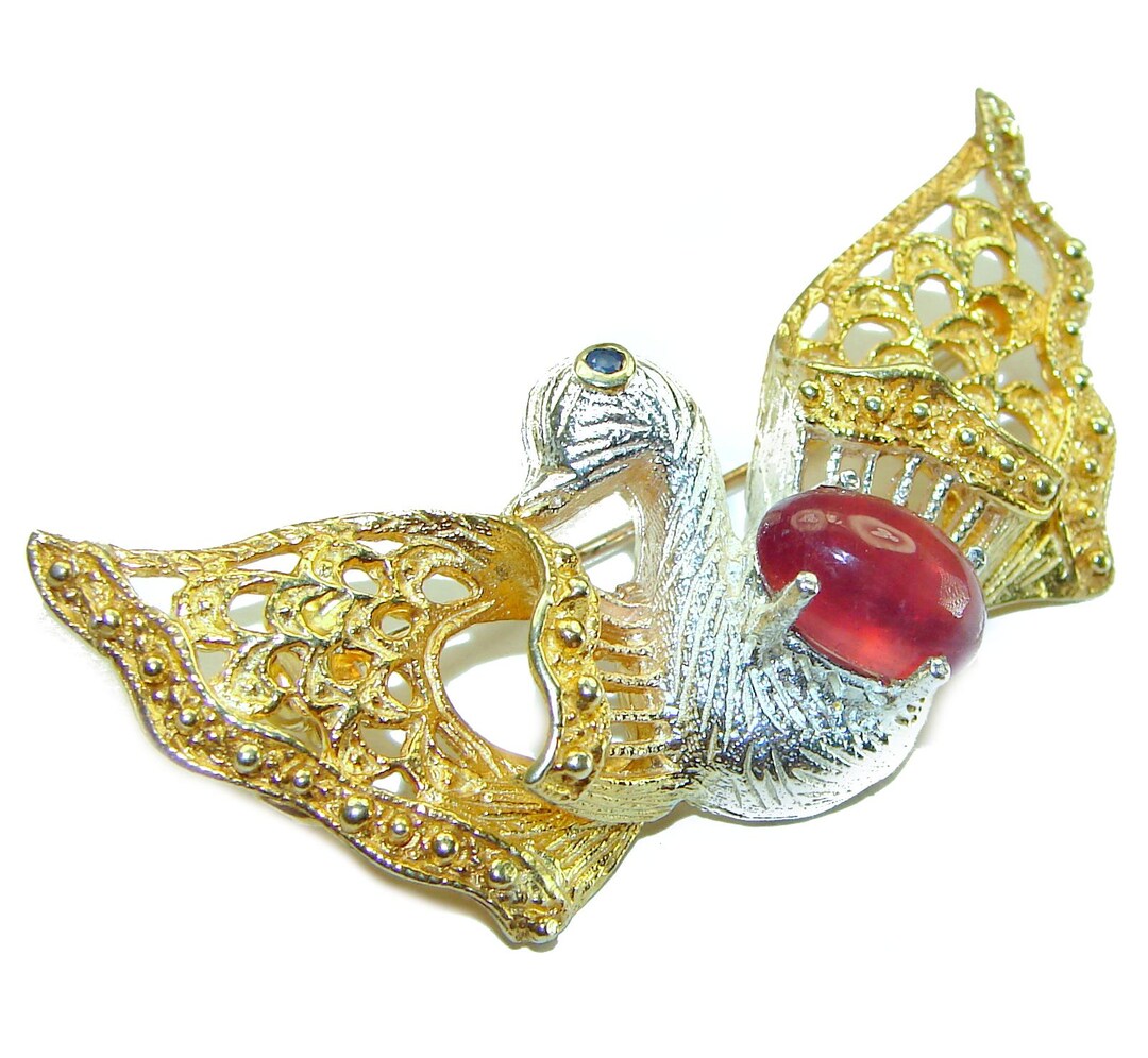Perfect Swan Ruby 14K Gold Over .925 Sterling Silver Handmade Pendant ...