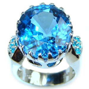 Snow Queen Large Swiss Blue Topaz .925 Sterling Silver Handmade Ring ...
