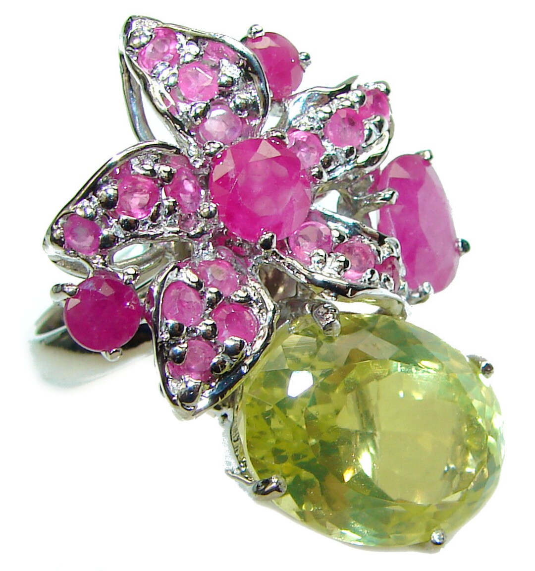 Bernadette Italy Made Luxurious Lemon Quartz Ruby .925 Sterling Silver ...