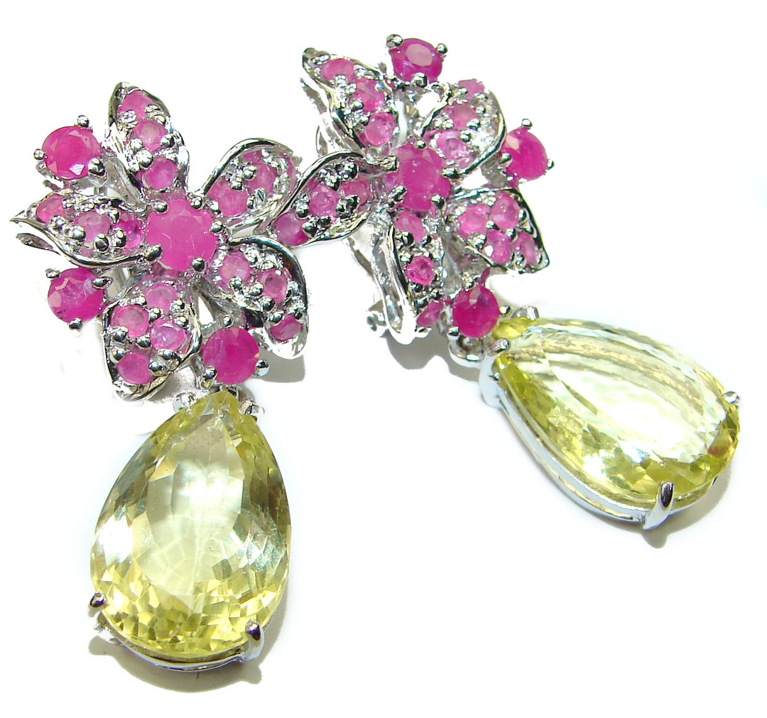 Bernadette Italy Made Luxurious Lemon Quartz Ruby .925 Sterling Silver ...