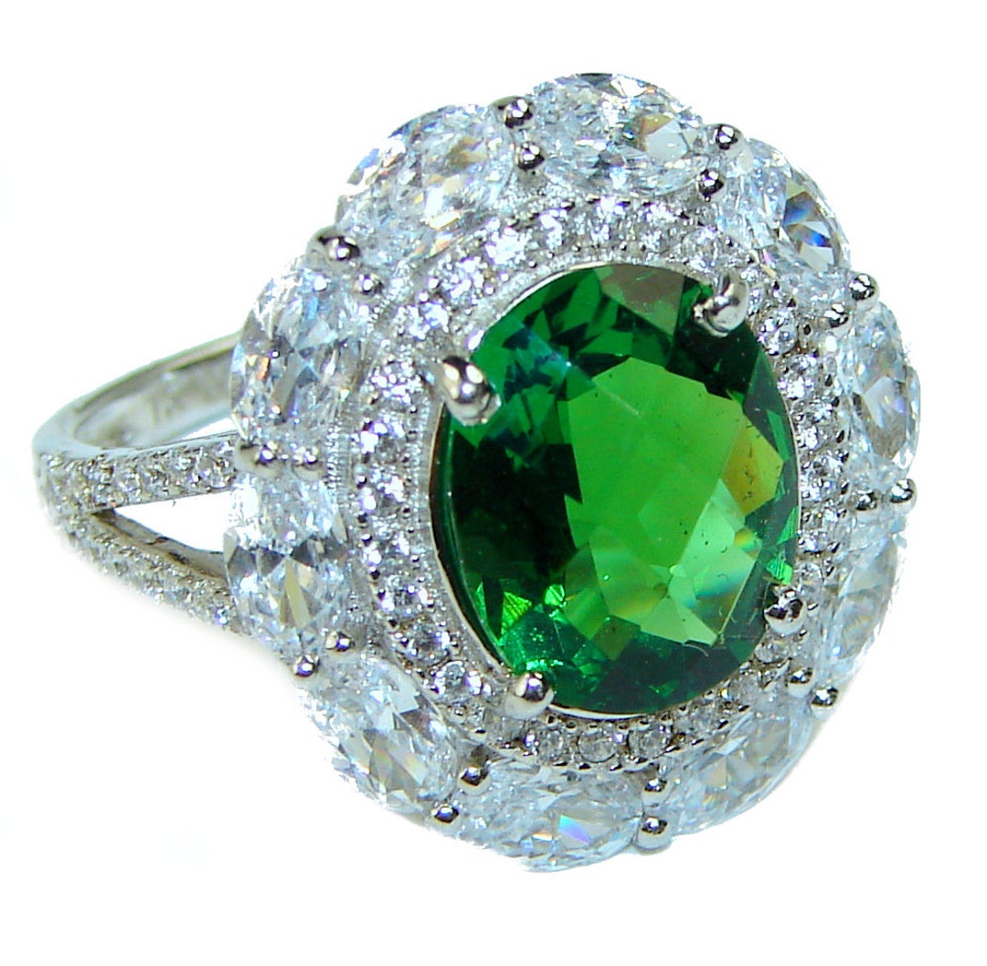Authentic Volcanic Green Helenite .925 Sterling Silver Ring Size: 7 1/4 ...