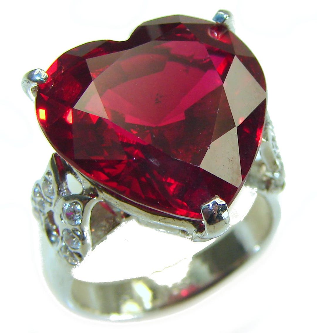 Heart Shaped Ruby Sterling Silver Ring Size 8 Handmade Unique Gift for ...