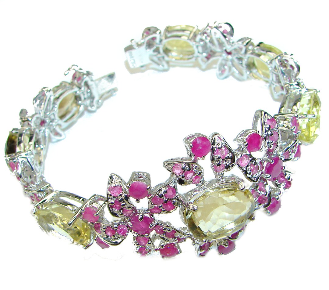 Bernadette Italy Made Luxurious Lemon Quartz Ruby .925 Sterling Silver ...