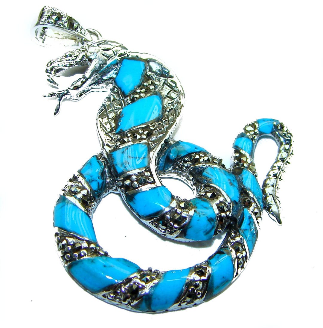 Cobra Snake Inlay Turquoise .925 Sterling Silver Handcrafted Pendant - Etsy