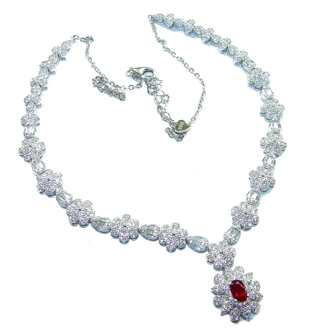 Ruby Statement Necklace in 925 Sterling Silver Handmade Unique 4.5ct ...