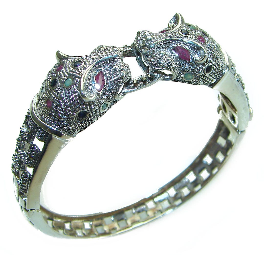 Precious Panthere Sapphire Ruby Marcasite Sterling Silver Luxury ...