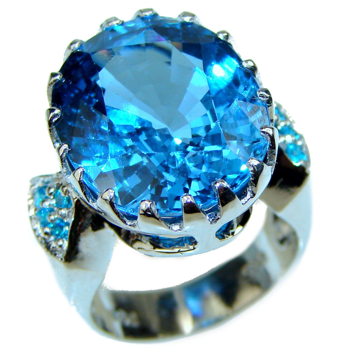Snow Queen Large Swiss Blue Topaz .925 Sterling Silver Handmade Ring ...