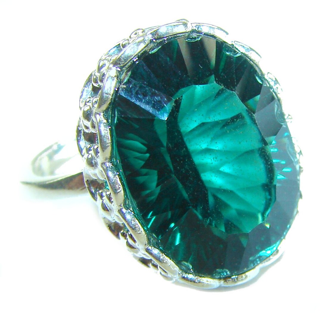 Exotic Helenite Oval Cut 17.5ct Ring 925 Sterling Silver Handmade Green ...