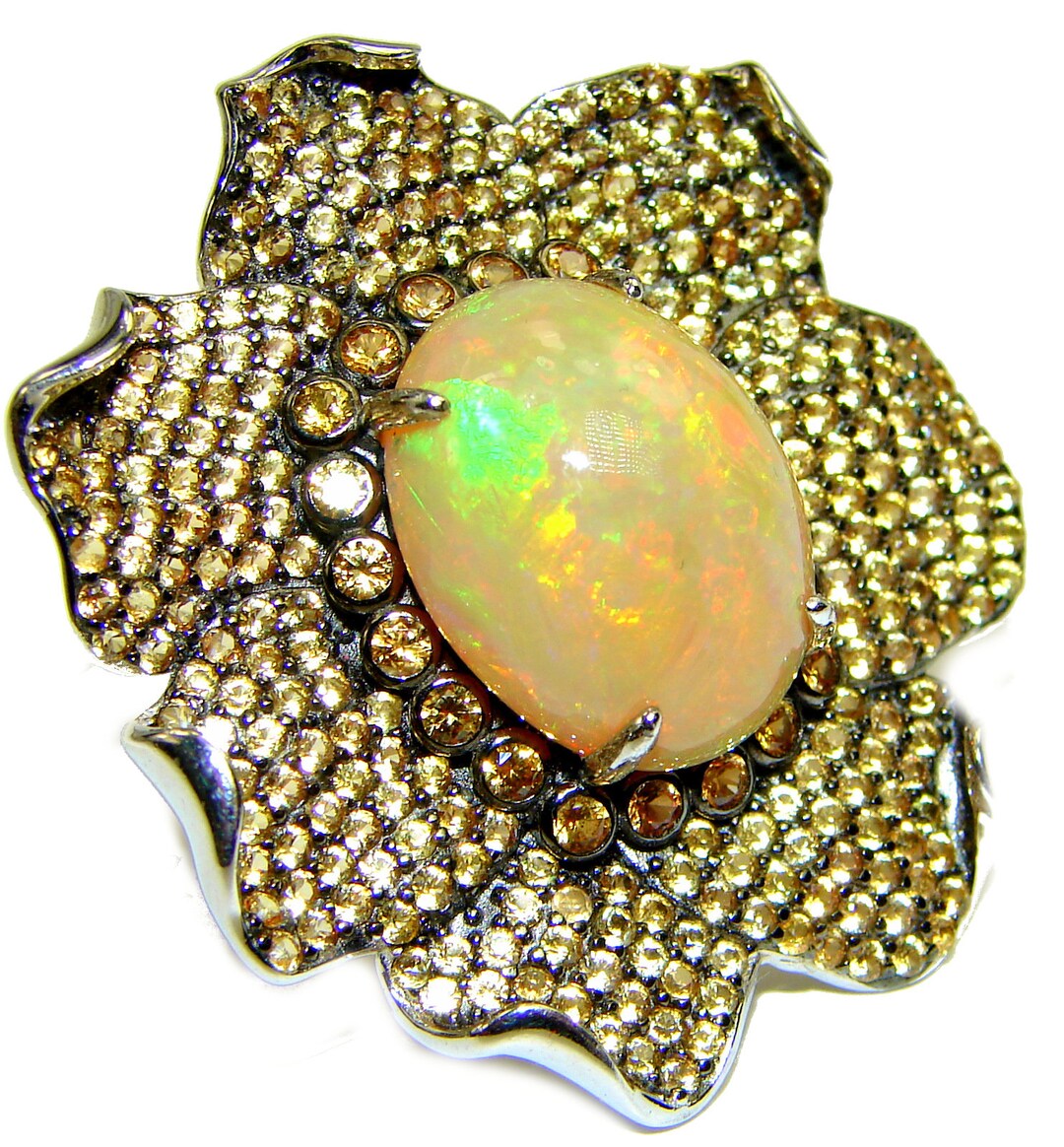 Fire Queen Genuine 12.5 Carat Ethiopian Opal 18K Gold Over.925 Sterling ...