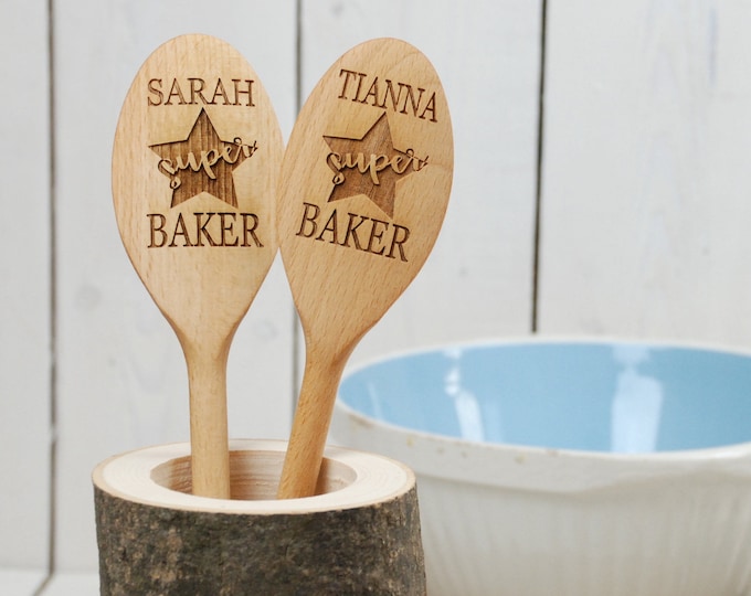 Personalised Engraved Wooden Spoon Custom Text Baking Baker Chef Star ...
