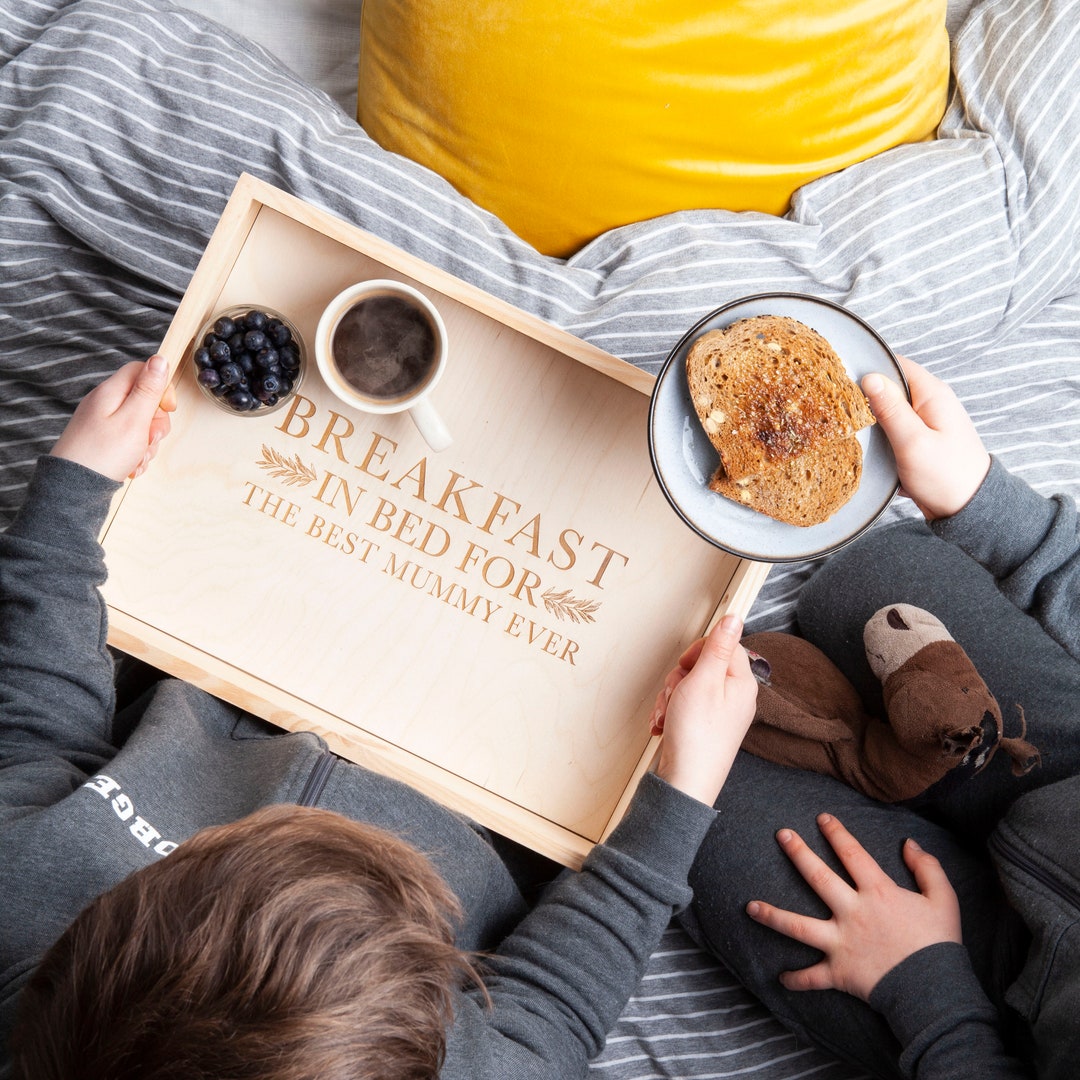 Personalised Breakfast in Bed Tray - Mother's Day Gift - Wooden Tray ...
