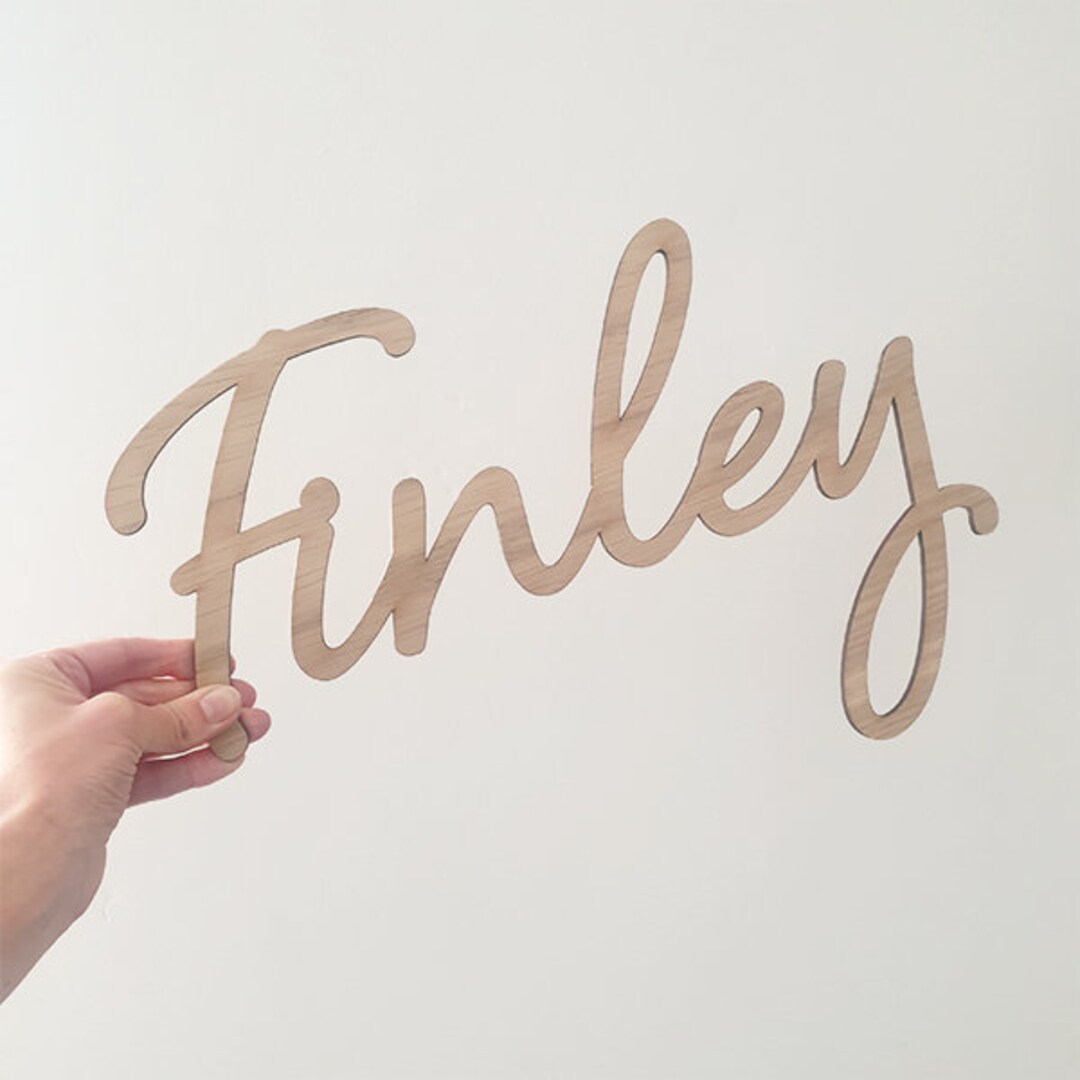 Personalised Large Script Oak Wood Wall Name - Coloured Acrylic Signs ...
