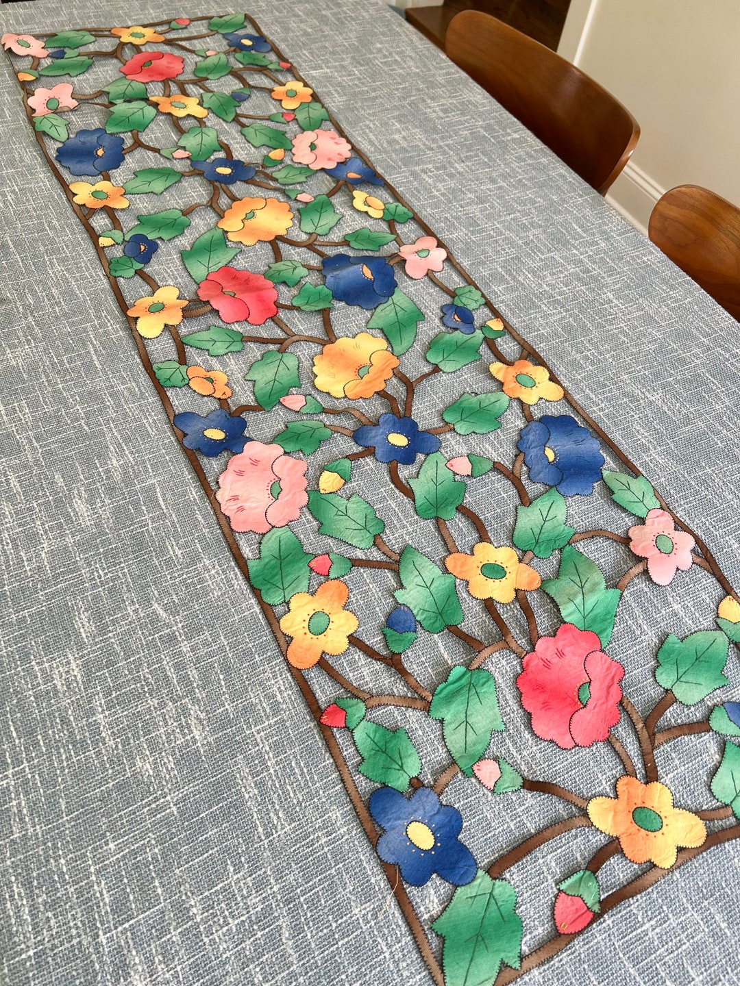 Vintage Embroidered Table Runner With Cutouts - Etsy
