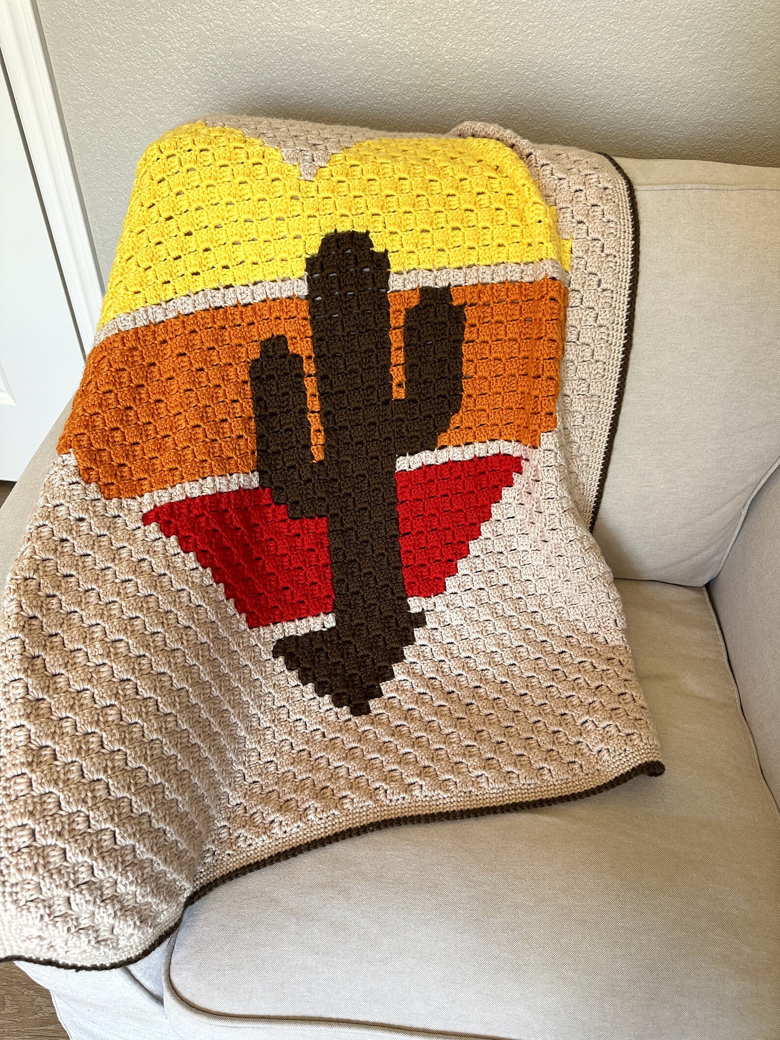 C2C PATTERN | Retro Saguaro Heart Baby Blanket | Crochet Graph Pattern ...