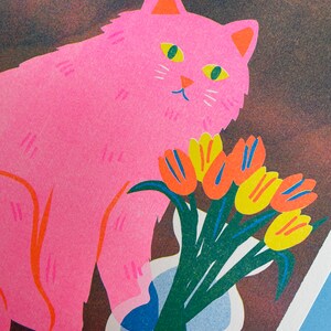 Cat With Vase Riso Print - Etsy