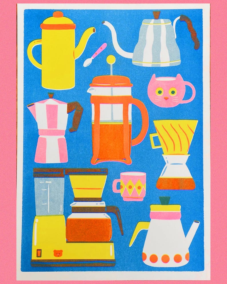 Coffee Pot Risograph Print - Etsy