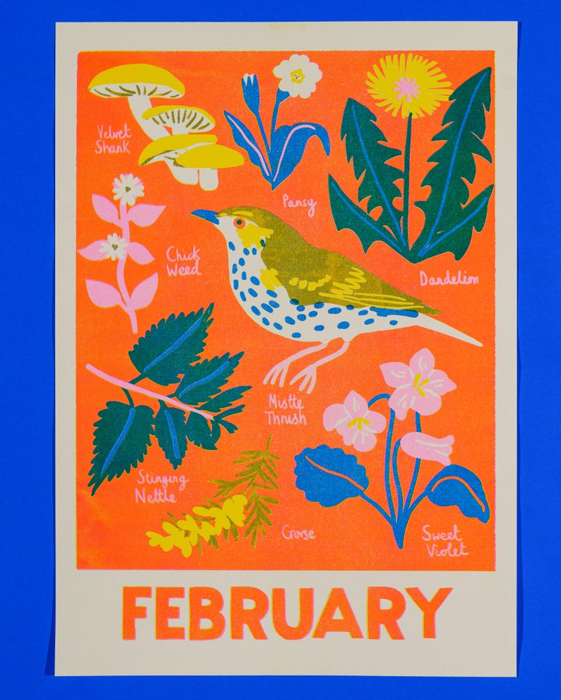February Risograph Print - Etsy